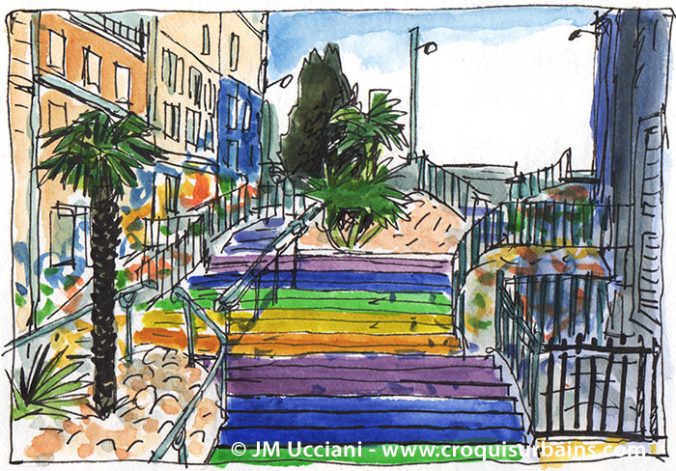 Les escaliers du Cours Julien à Marseille - CROQUIS URBAINS